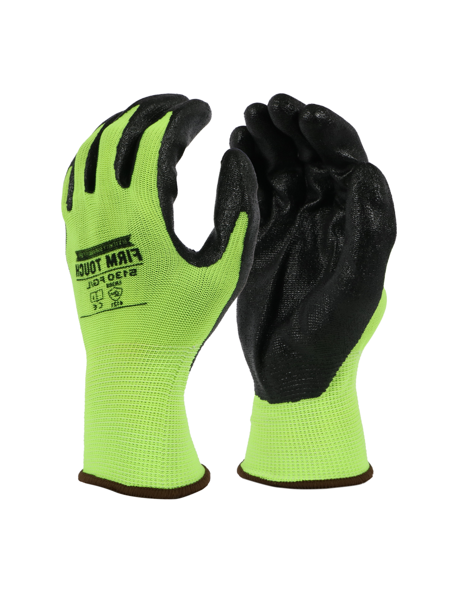 5130FG- Hi-Viz Green Polyester shell, black NitrileX foam coated ...