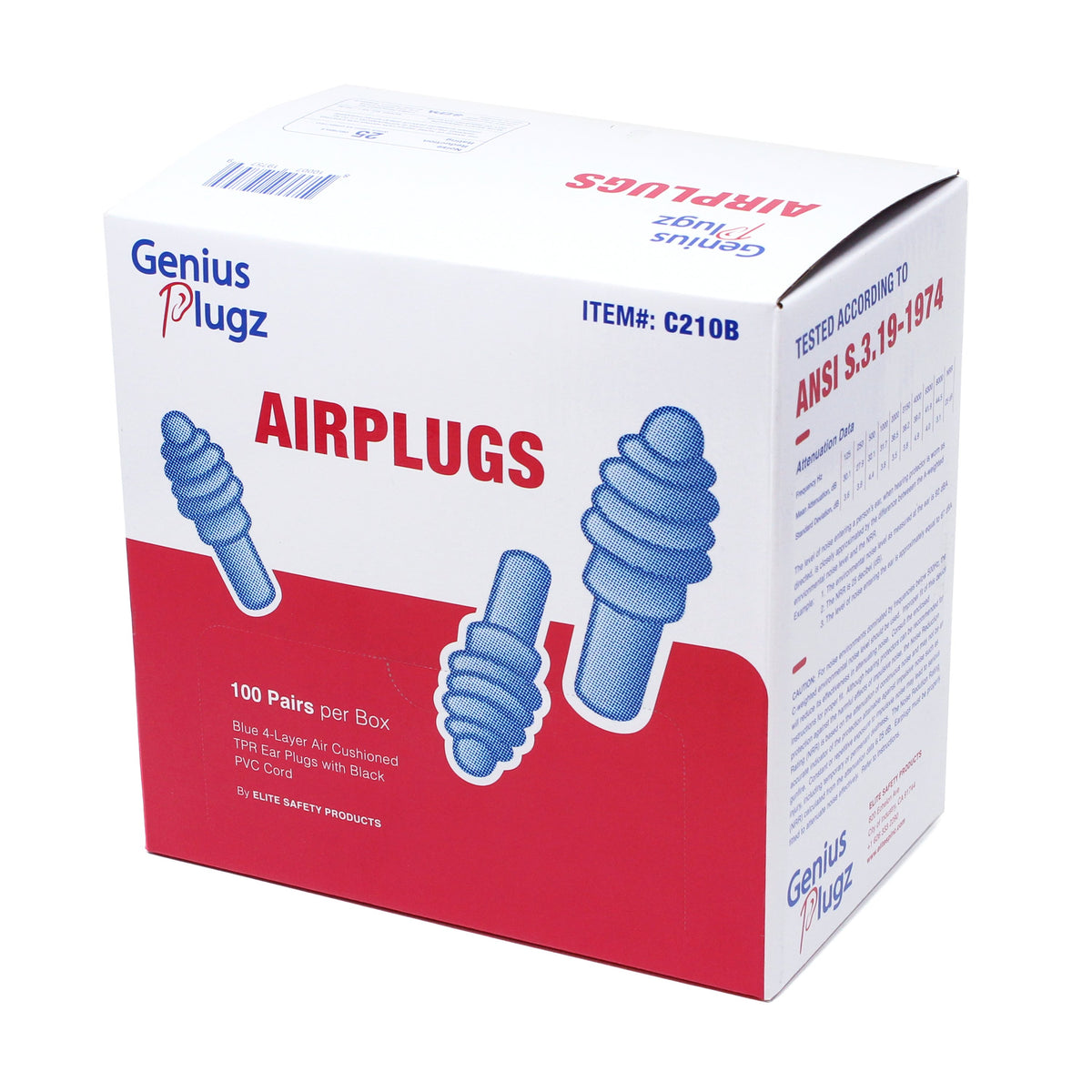 C210B- GENIUS PLUGZ Corded Blue 4-Layer Air Cushioned TPR Ear Plugs ...